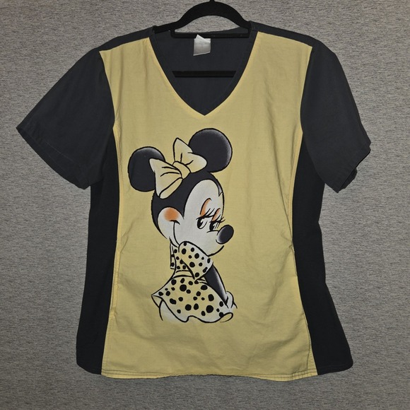 Disney | Tops | Disney Minnie Mouse Scrub Top Fitted Yellow Side ...